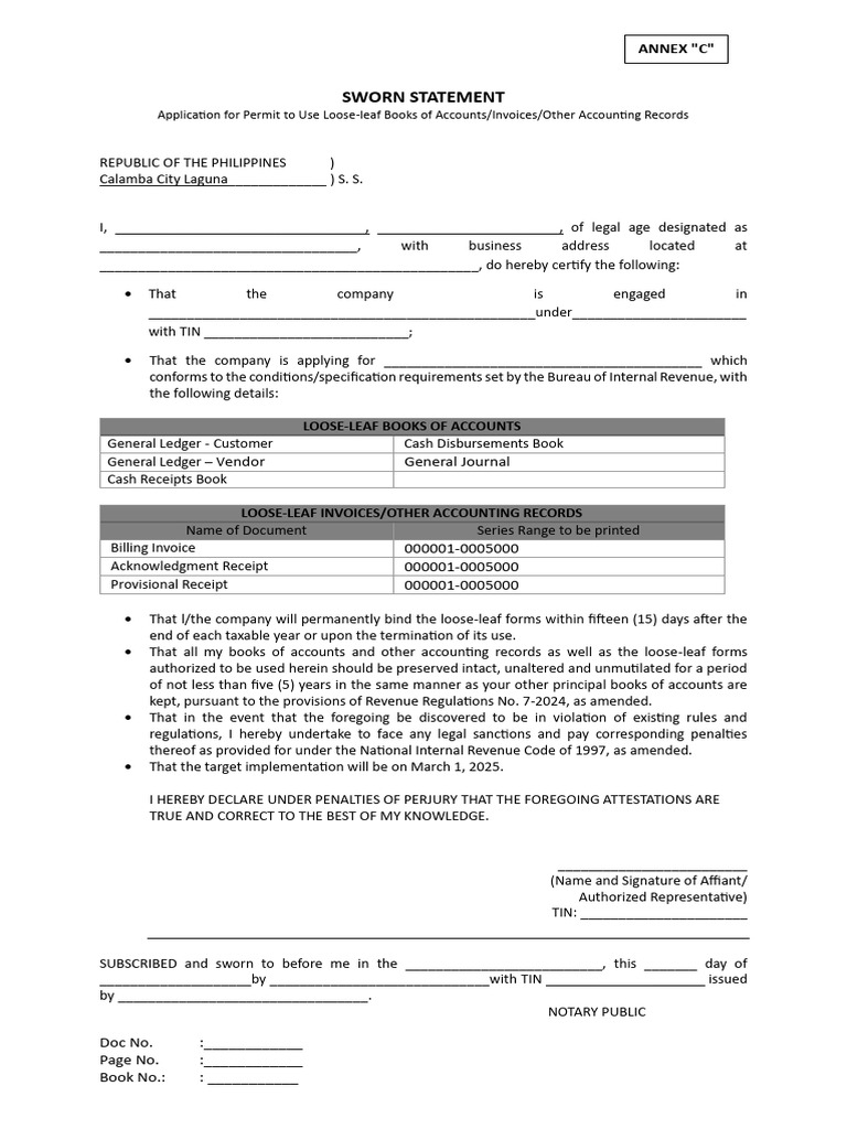 Bir Sworn Statement | PDF | Receipt | Affidavit