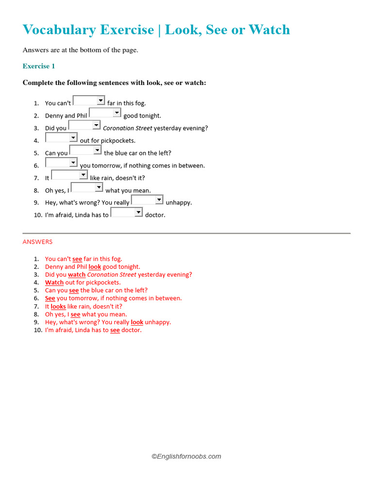 Look, See, Watch Exercises PDF | PDF