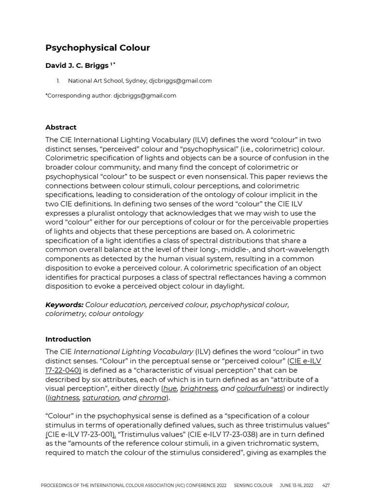 Psychophysical Colour Briggs | PDF | Color | Light