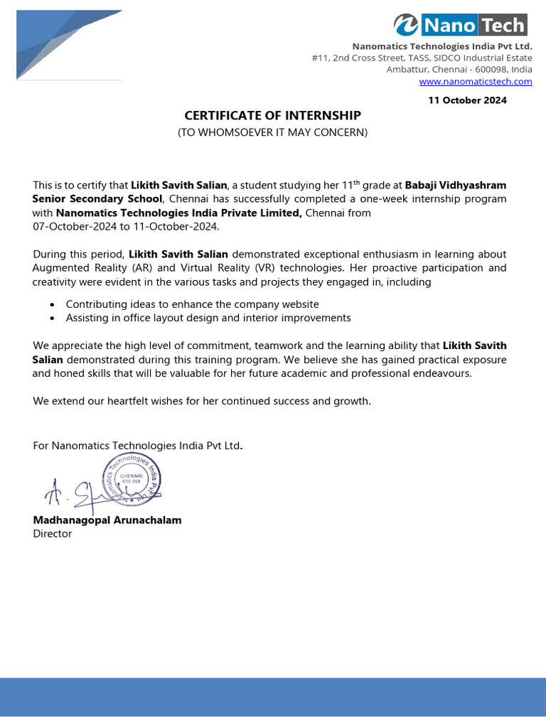 Intership Certificate Likith | PDF