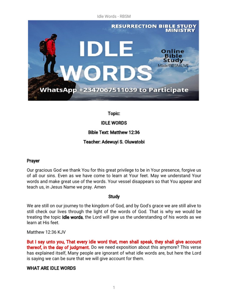 Understanding Idle Words in Christianity | PDF