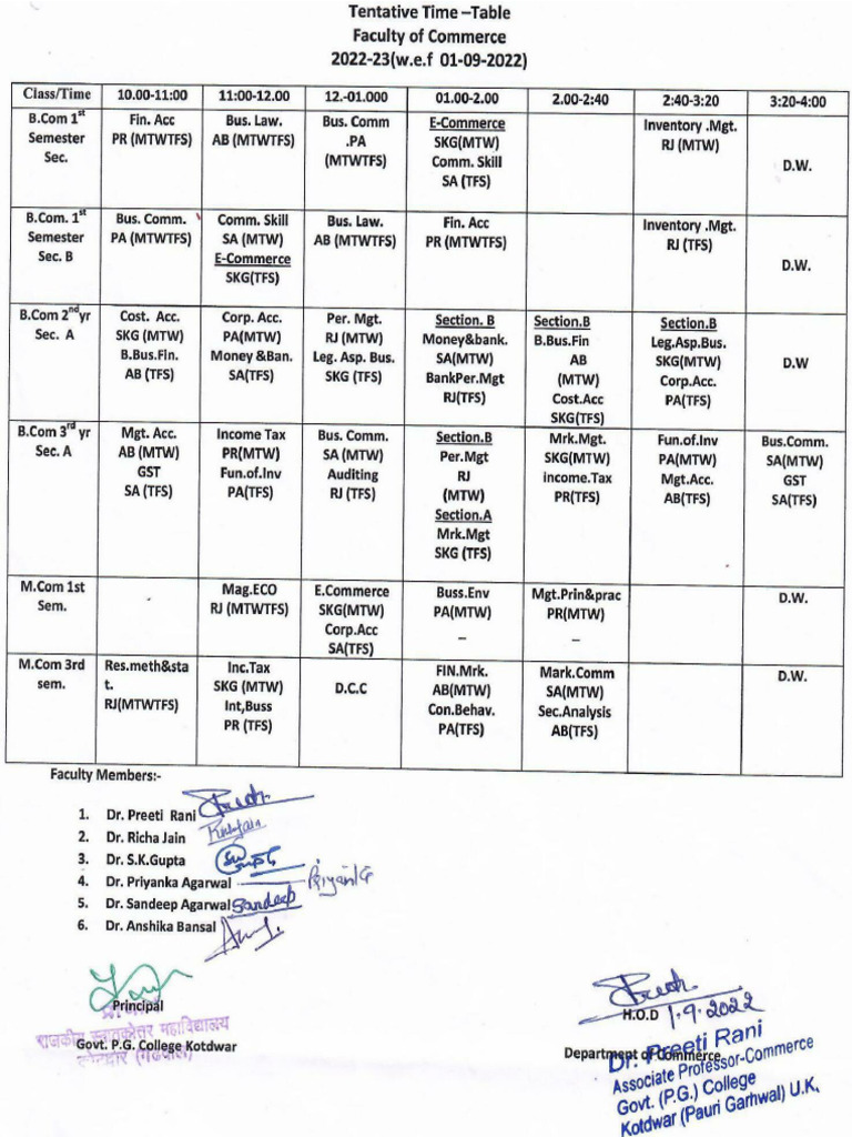 Time Table 2012-16 COMMERCE | PDF