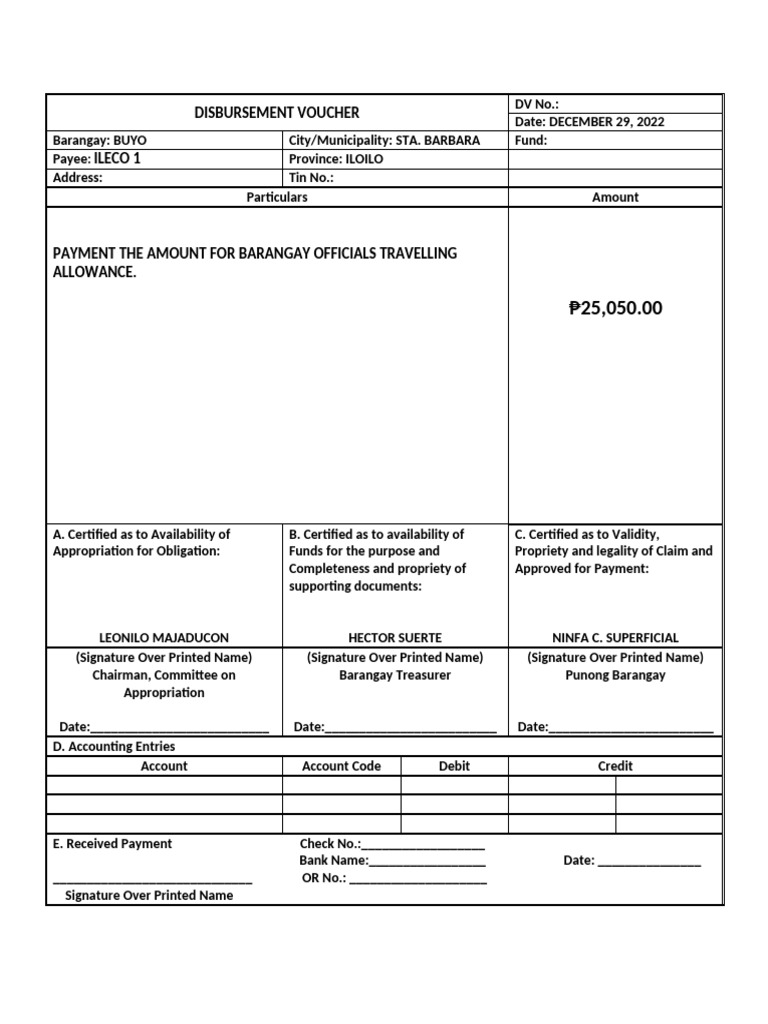 Disbursement Voucher for Travel Allowance | PDF | Payments | Credit Card