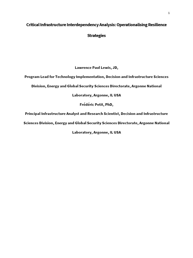 Lewis, L. P. and Petit, F. Critical Infrastructure Interdependency Analysis Operationalising ...