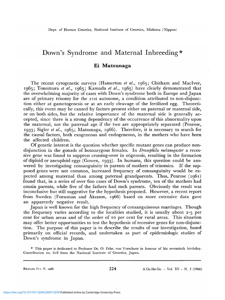 downs-syndrome-and-maternal-inbreeding | PDF | Kinship And Descent ...
