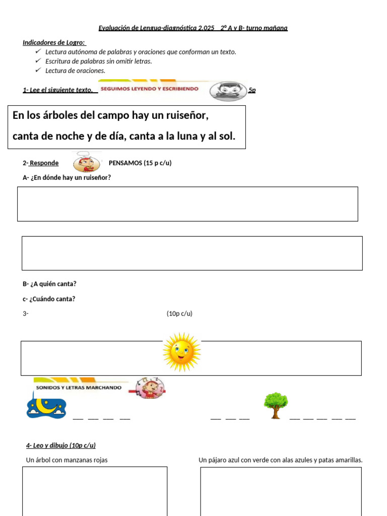 Evaluación Diagnóstica de Lengua 2° A y B | PDF