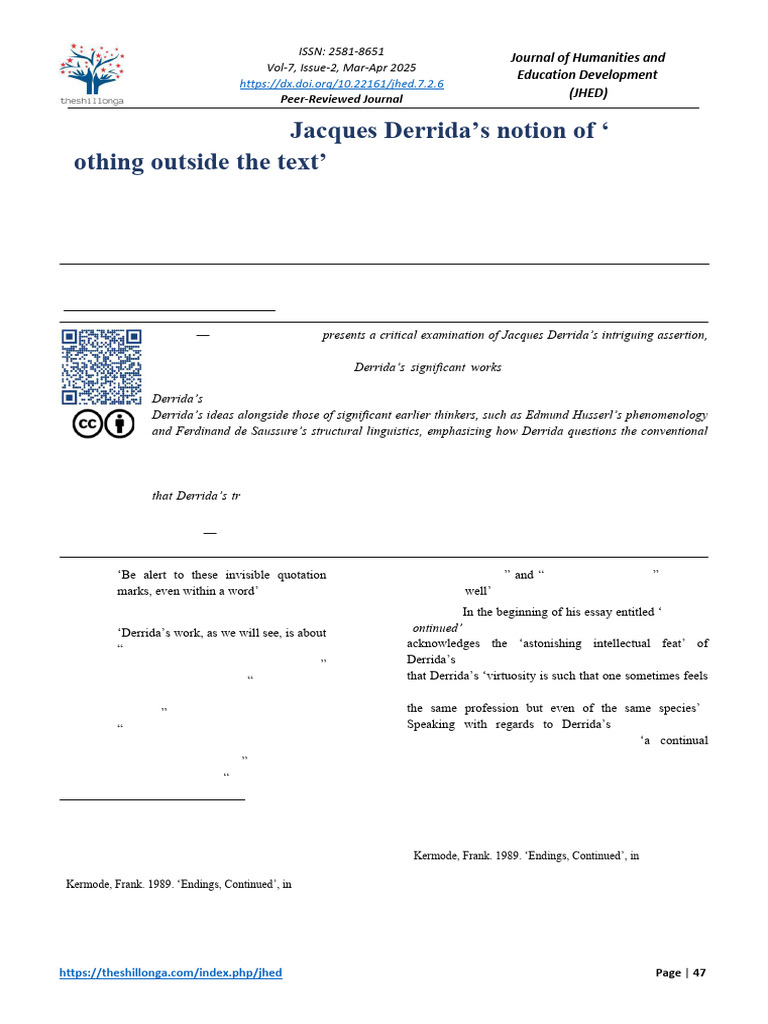 Acritical Analysis of Jacques Derrida's Notion of There Is Nothing ...