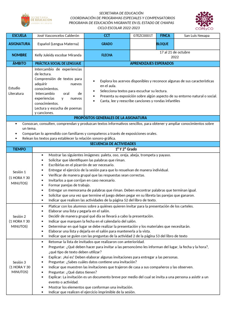 8 Octubre 3 Semana 3° Español | PDF | Aprendizaje | Cognición