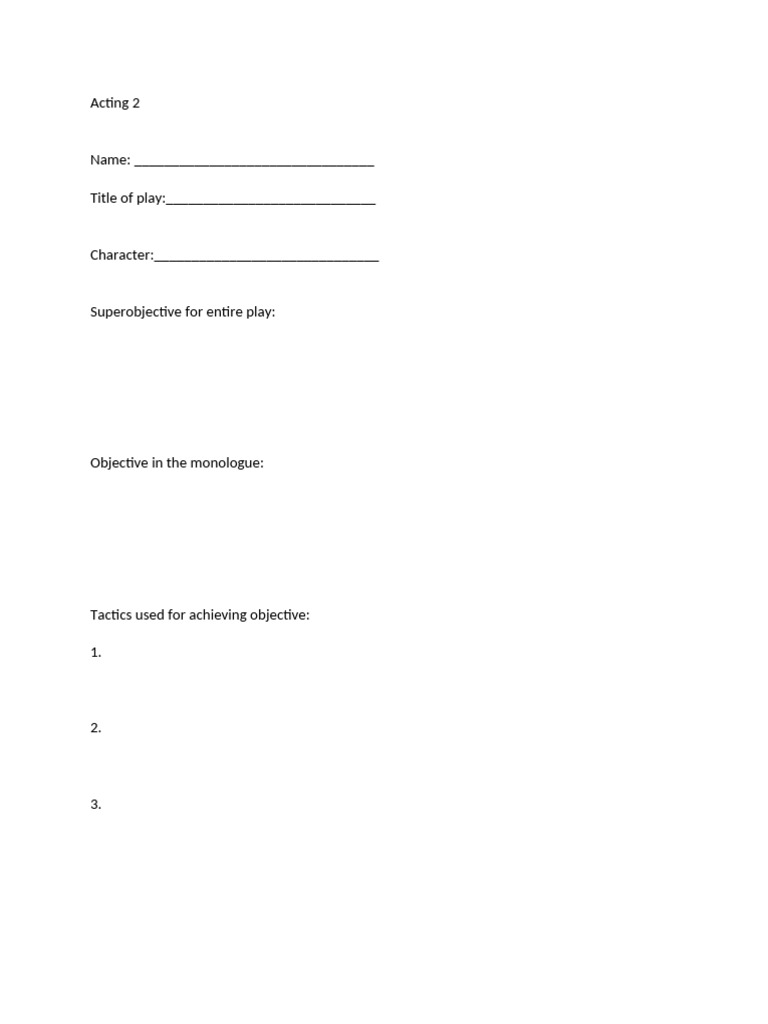 Superobjective in Acting Analysis | PDF