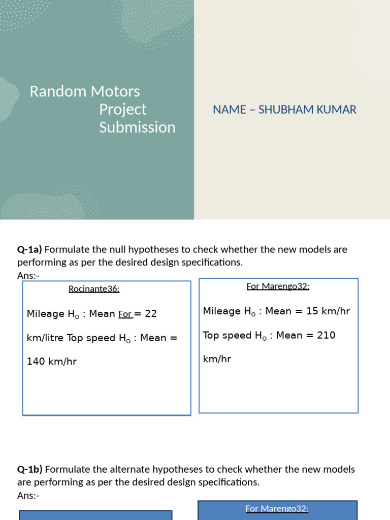 SHUBHAM KUMAR-Random-Motors-Project | PDF | Coefficient Of ...