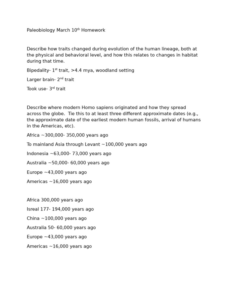 Paleobiology March 10th Homework | PDF
