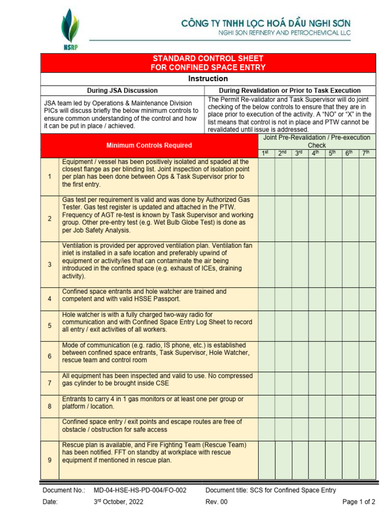 SCS Plan for Confined Space Entry | PDF | Ventilation (Architecture ...
