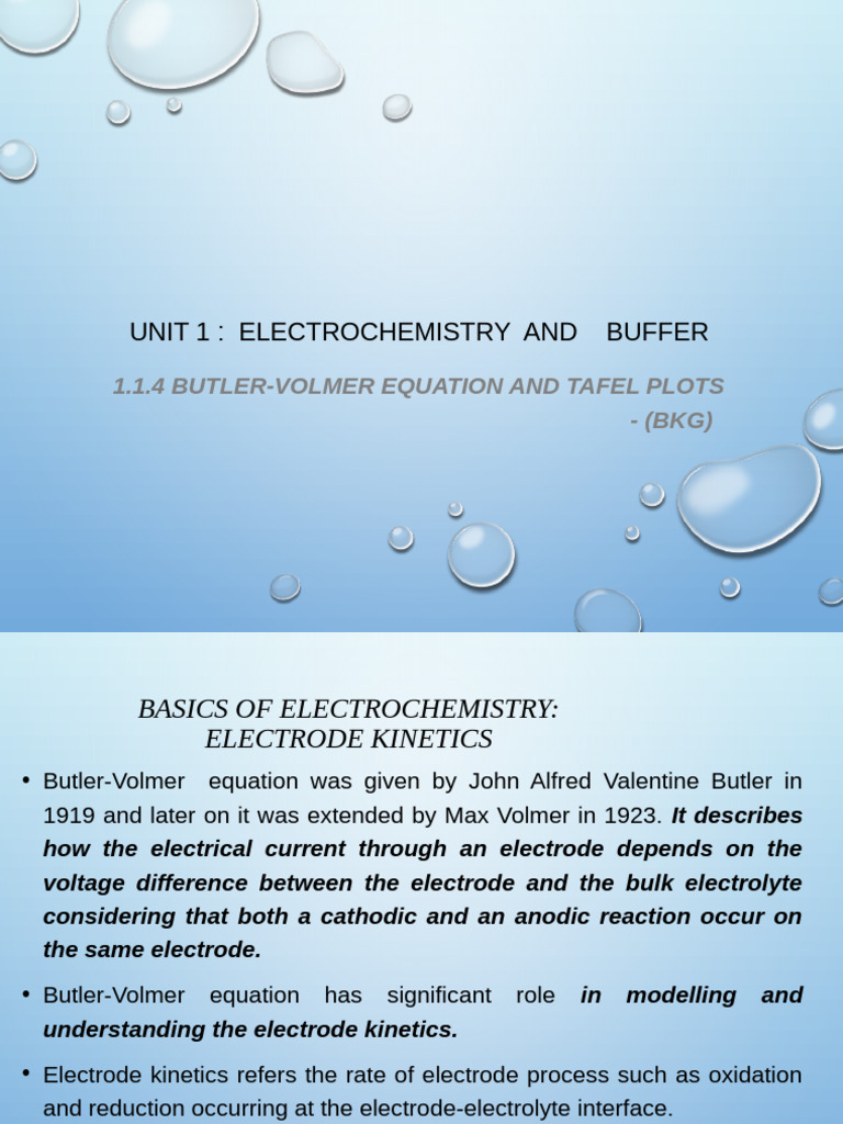 Butler-Volmer and Tafel Equation Insights | PDF | Electrochemistry ...