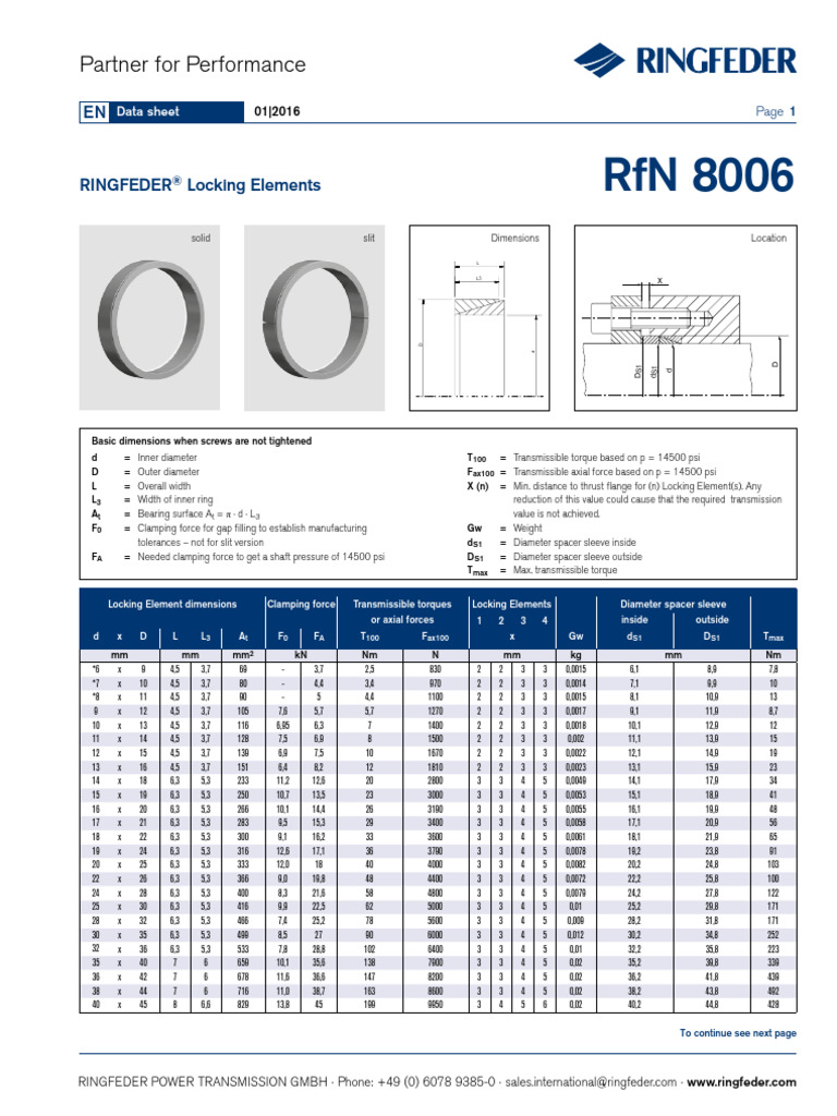 RPT RINGFEDER Locking Elements RFN 8006 EN | PDF | Mechanical Engineering