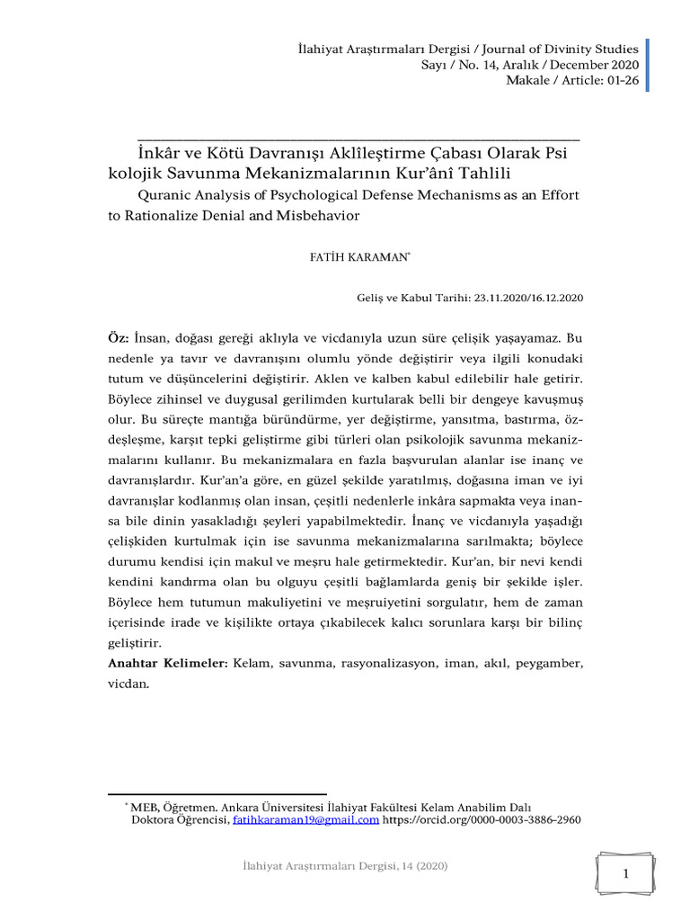 NK - R Ve K - T - Davran - Akl - Le - Tirme - Abas - Olarak Psikolojik Savunma Mekanizmalar - N ...