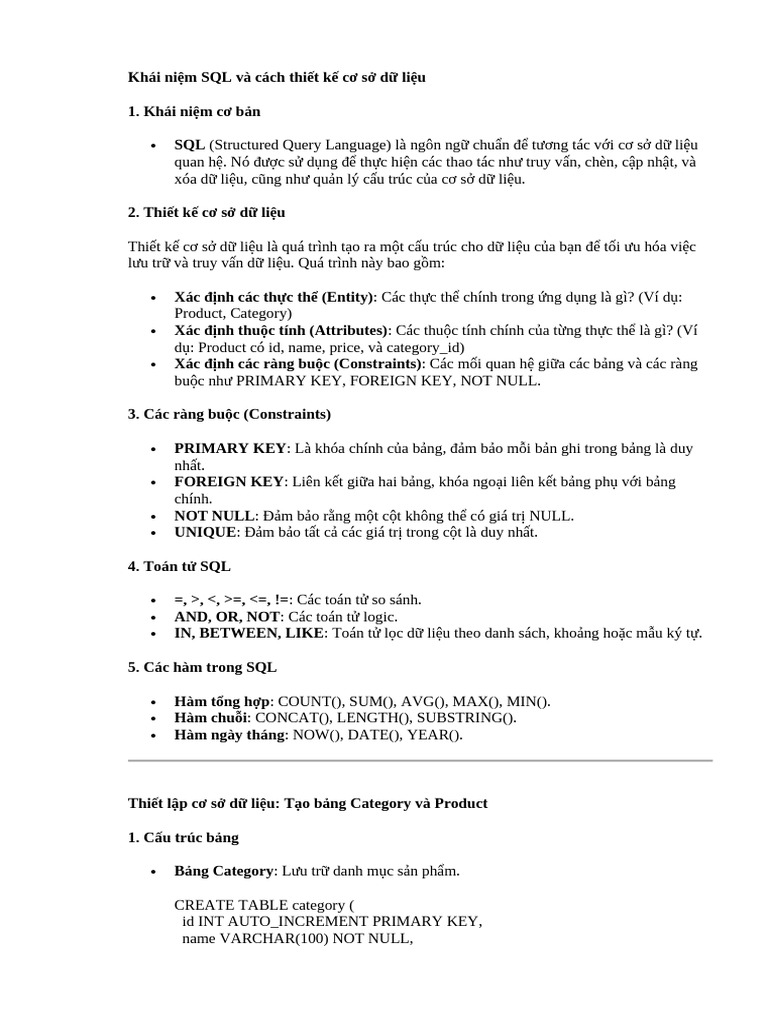 Khái niệm SQL và cách thiết kế cơ sở dữ liệu, truy vấn cơ sở dữ liệu | PDF