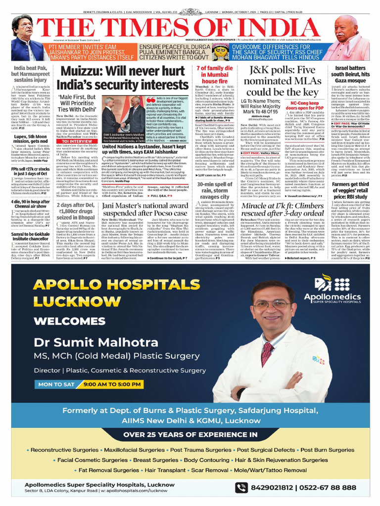 TOI Lucknow 07-10-2024 | PDF | Newspapers | News