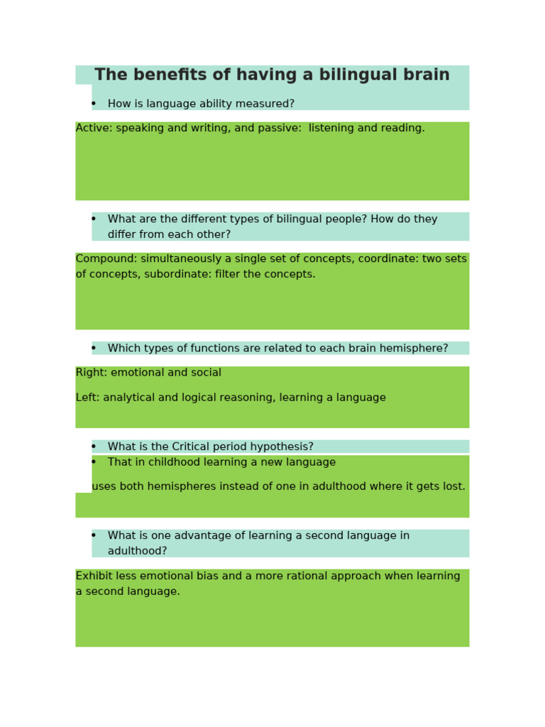 The Benefits of Having A Bilingual Brain | PDF
