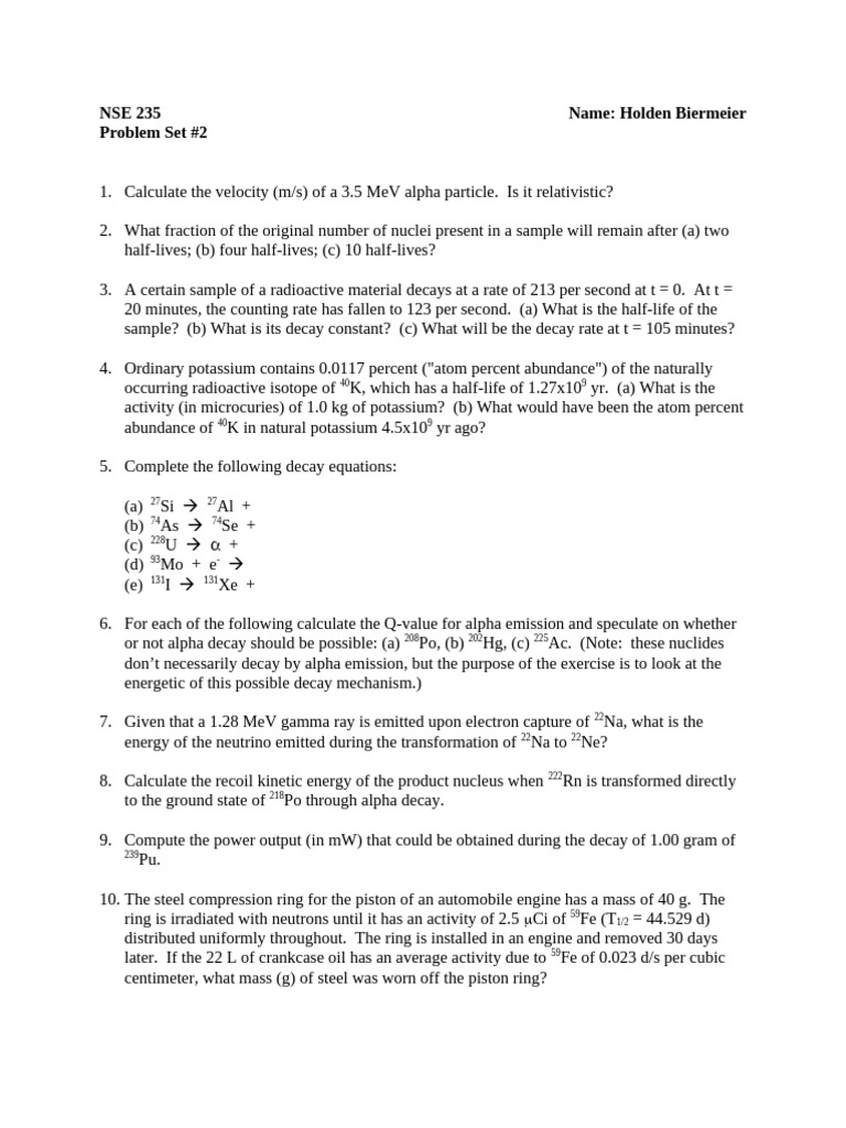 Nuclear Physics Problem Set Solutions | PDF