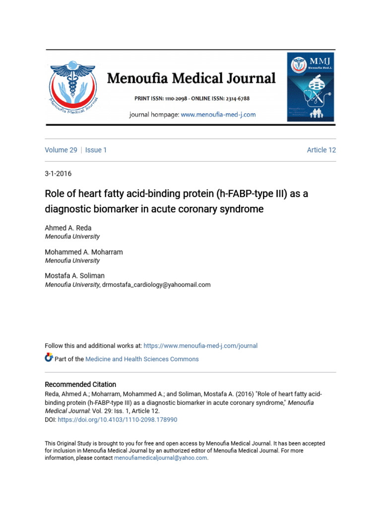 Role of Heart Fatty Acid-Binding Protein (h-FABP-type III) As A d-2 ...