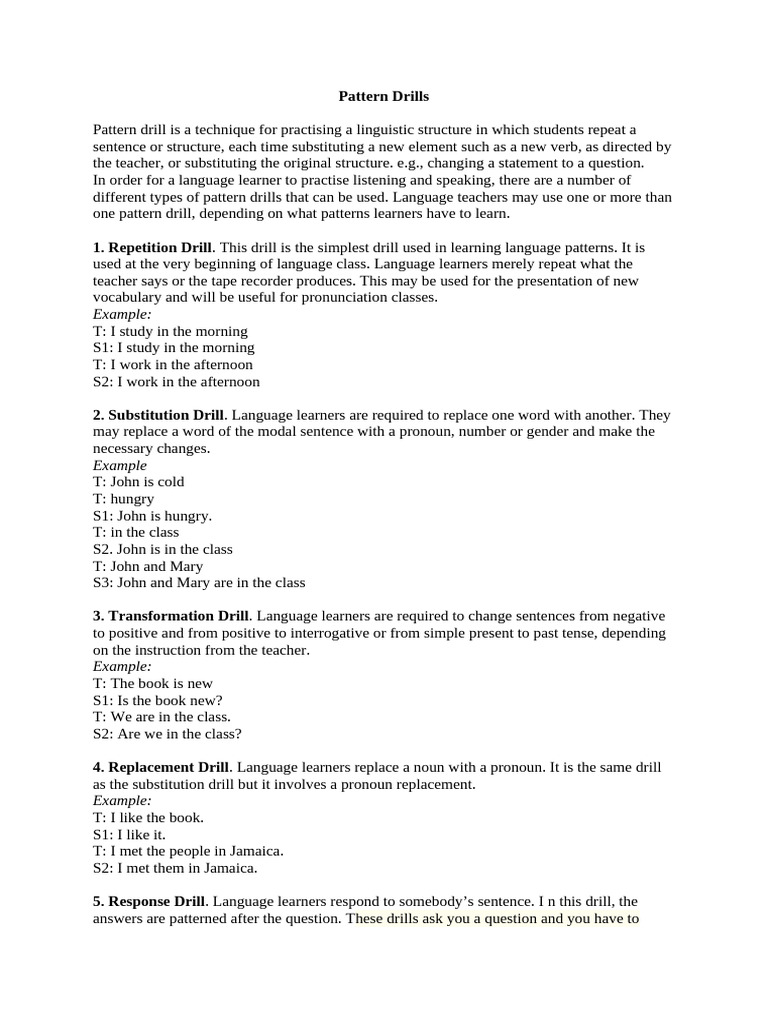 Pattern Drills Bcb51 | PDF | Question | Language Education