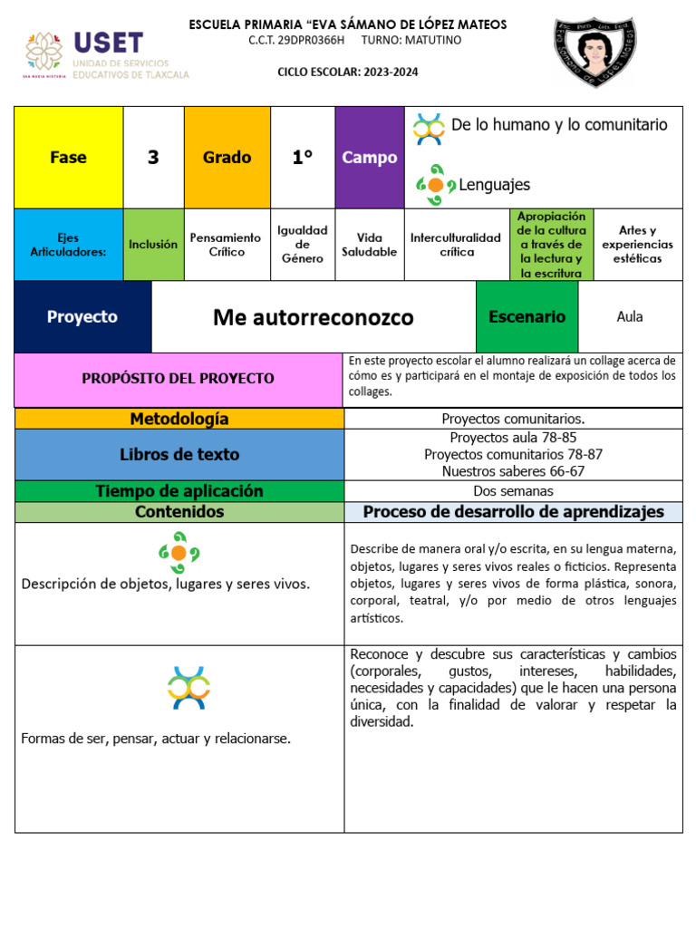 Proyecto Escolar: Me Autorreconozco | PDF | Educación primaria | Escuelas