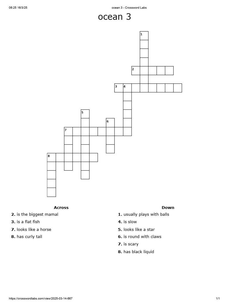Ocean-Themed Crossword Puzzle | PDF