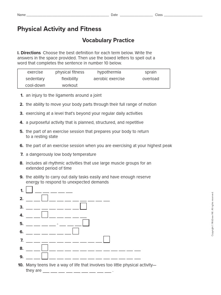 Physical Activity and Fitness: Vocabulary Practice | PDF | Physical ...