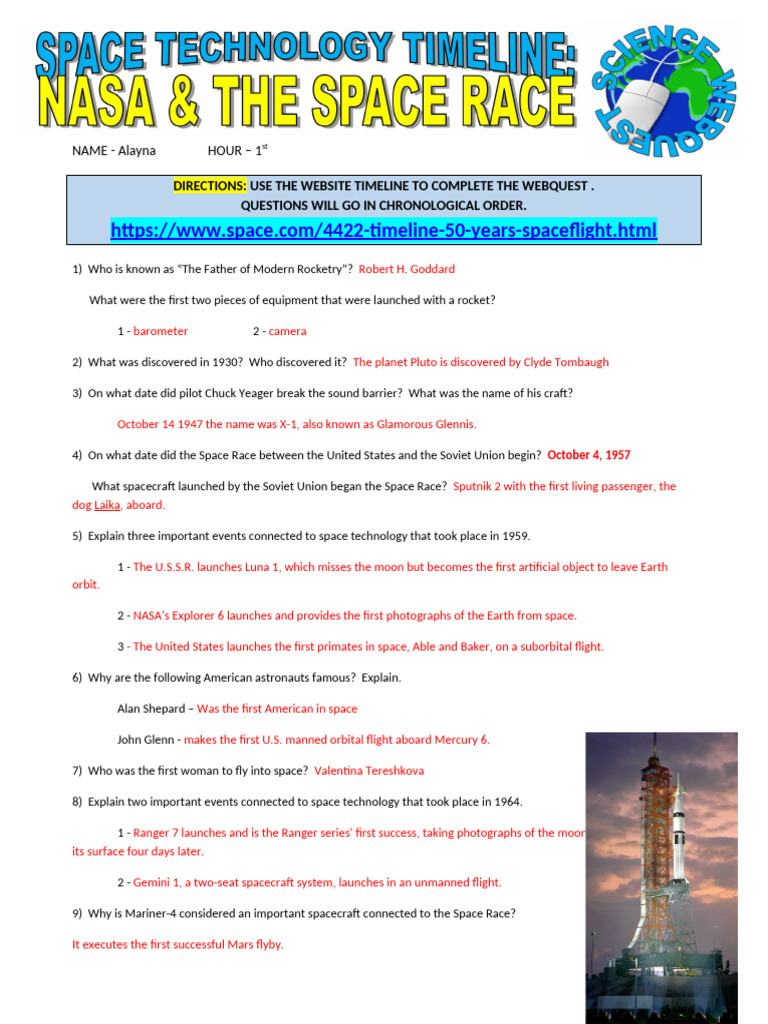 Space Technology Webquest - NASA and TIMELINE | PDF | Spacecraft | Nasa