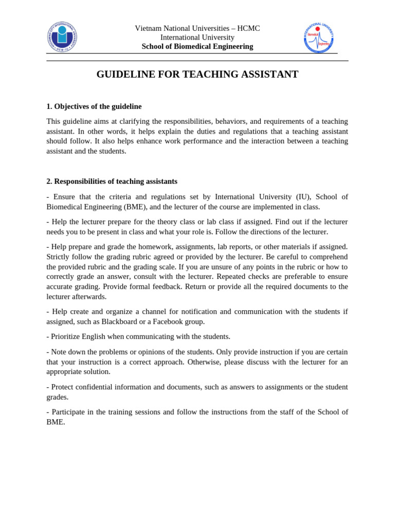 Guideline For Teaching Assistant | PDF | Biomedical Engineering | Learning