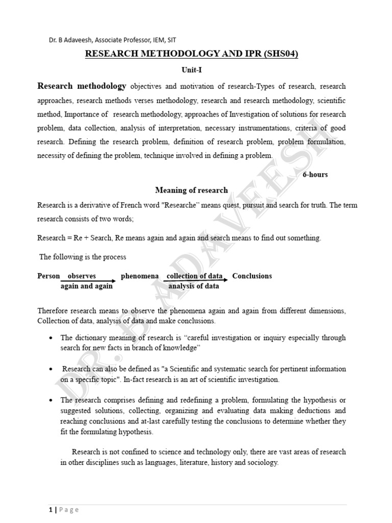 RM & IPR (SHS04) Unit-I | PDF | Methodology | Sampling (Statistics)