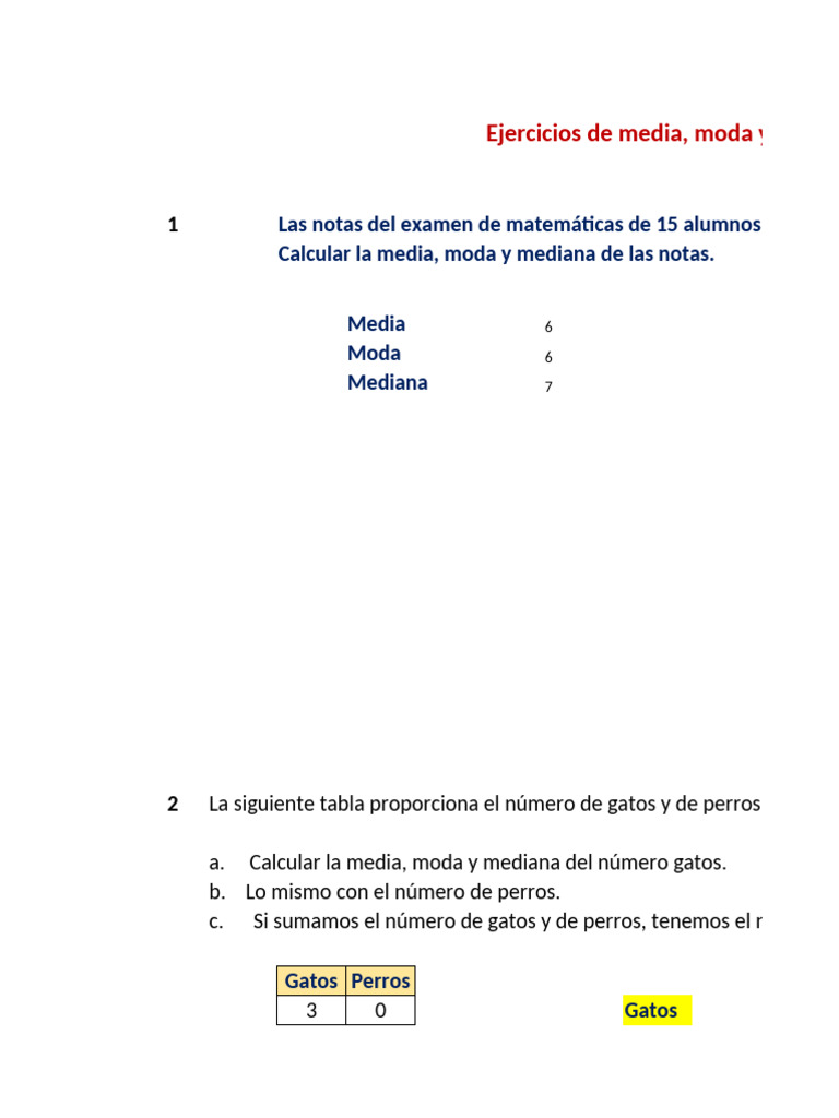 Ejercicios de Media, Moda y Mediana | PDF | Matemáticas