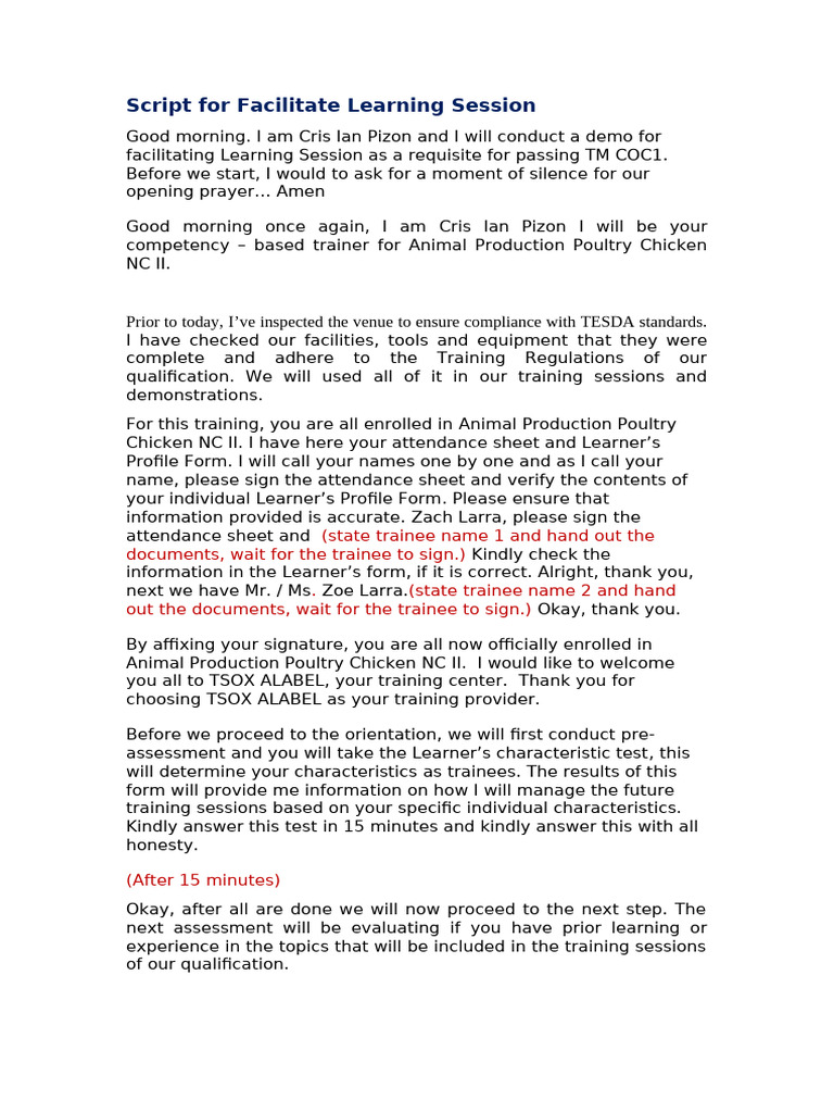 Script For Edit Tm1 Coc1 | PDF | Teachers | Learning