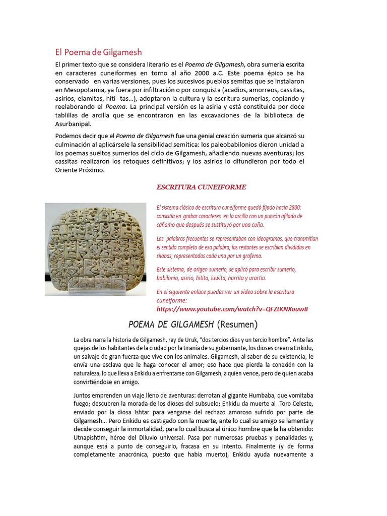 Poema de Gilgamesh: Literatura Sumeria | PDF | Cuneiforme | Epopeya de ...