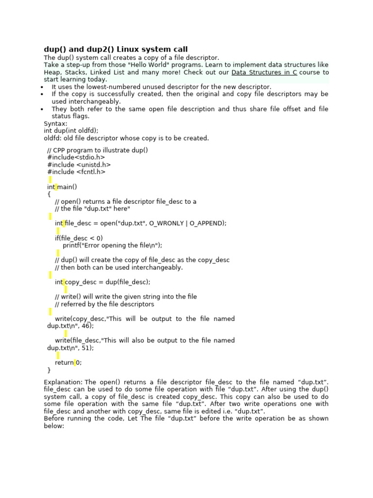 Unit 2 Lp Dup And Dup2 Systemcalls Pdf Computer Architecture