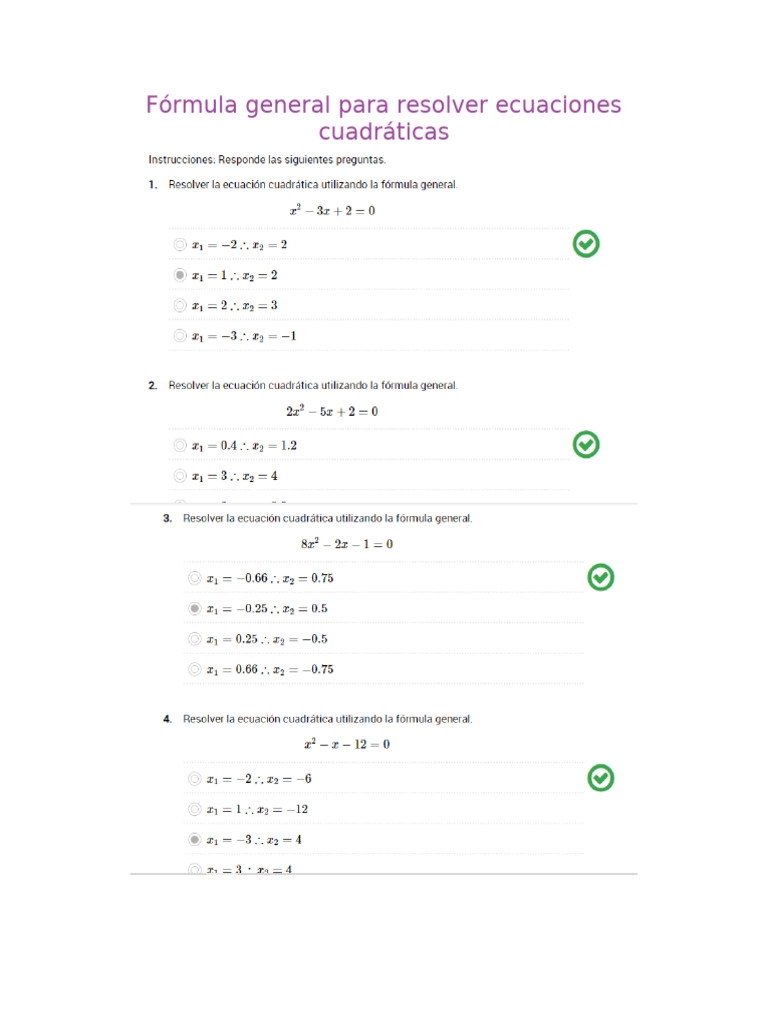 Fórmula General para Resolver Ecuaciones Cuadráticas | PDF