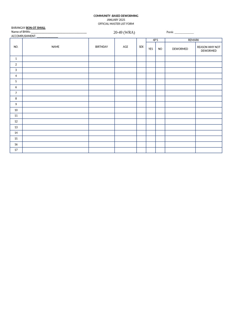 Deworming Form | PDF