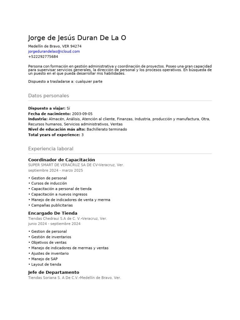 Cv ejemplo | PDF
