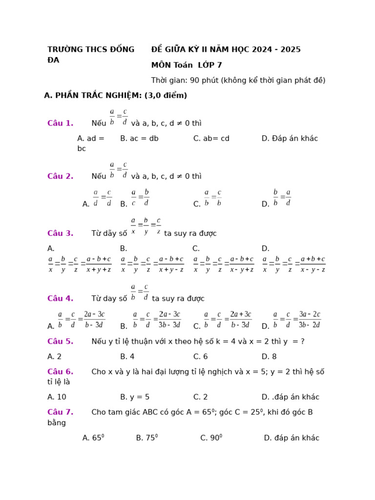 kiem tra giua ky 2 toan 7 | PDF
