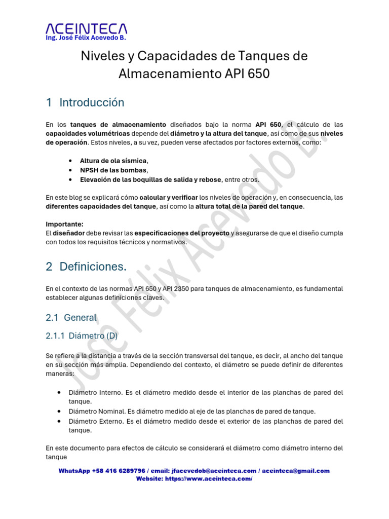 Niveles y Capacidades de Tanque de Almacenamiento API 650 | PDF | Tanques