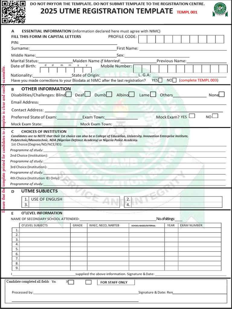 JAMB 2022 Template.cdr - UTMETemplate | PDF | Nigeria