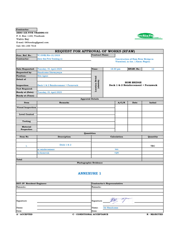 Request For Approval of Works No.12 (Deck 1 & 2 Reinforcement ...