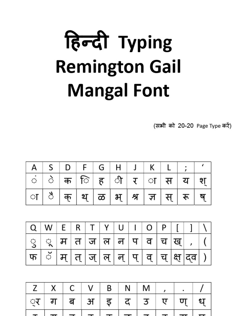 Hindi Typing Remington Gail Mangal Font Practice | PDF