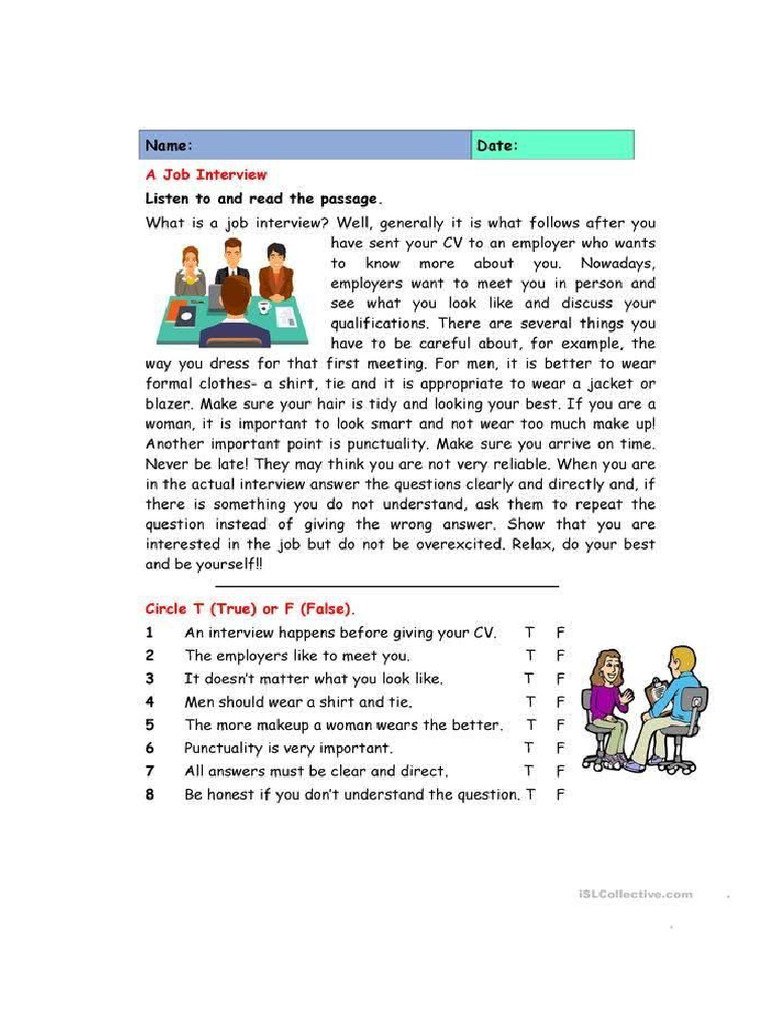 Job Interview Curriculum Activities | PDF
