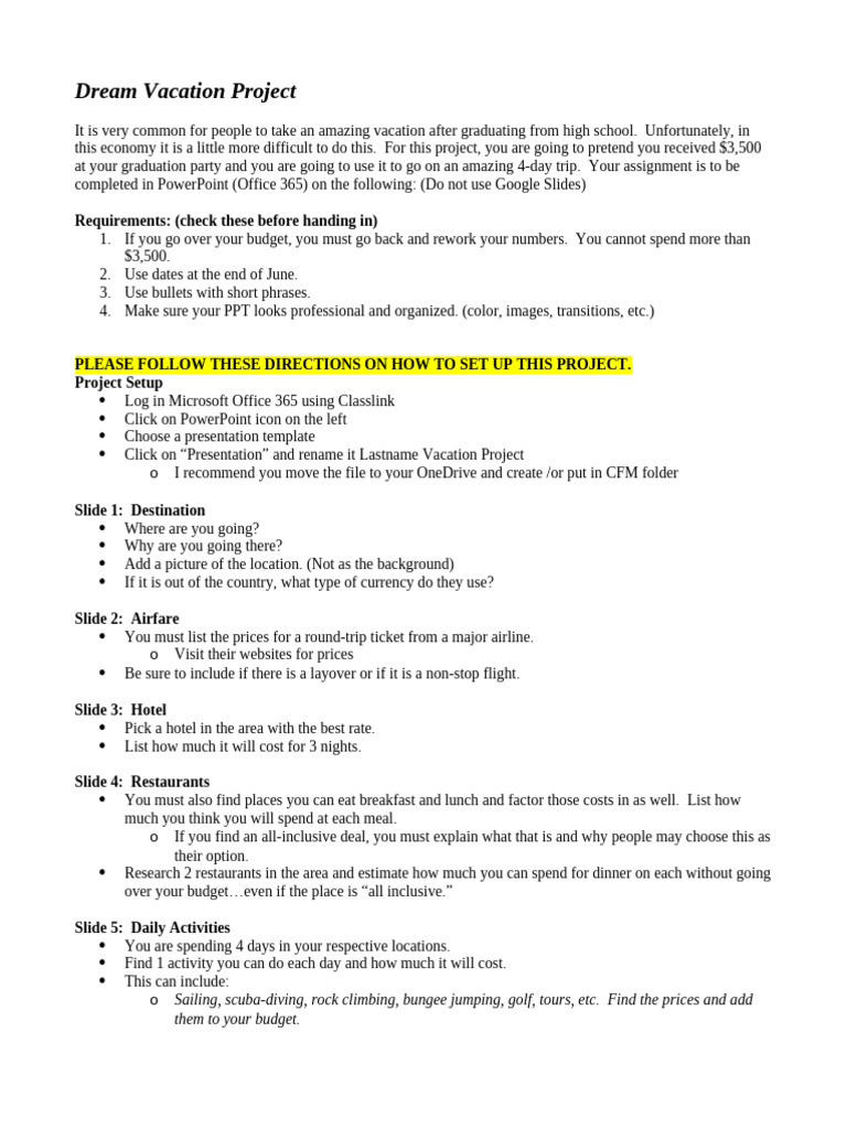 Vacation Budgeting Project | PDF | Microsoft Power Point | Software