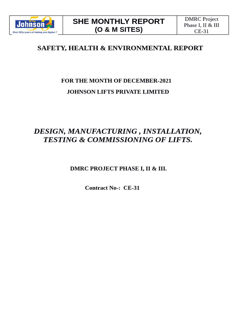 Monthly SHE Report (OnM) - Jan | PDF