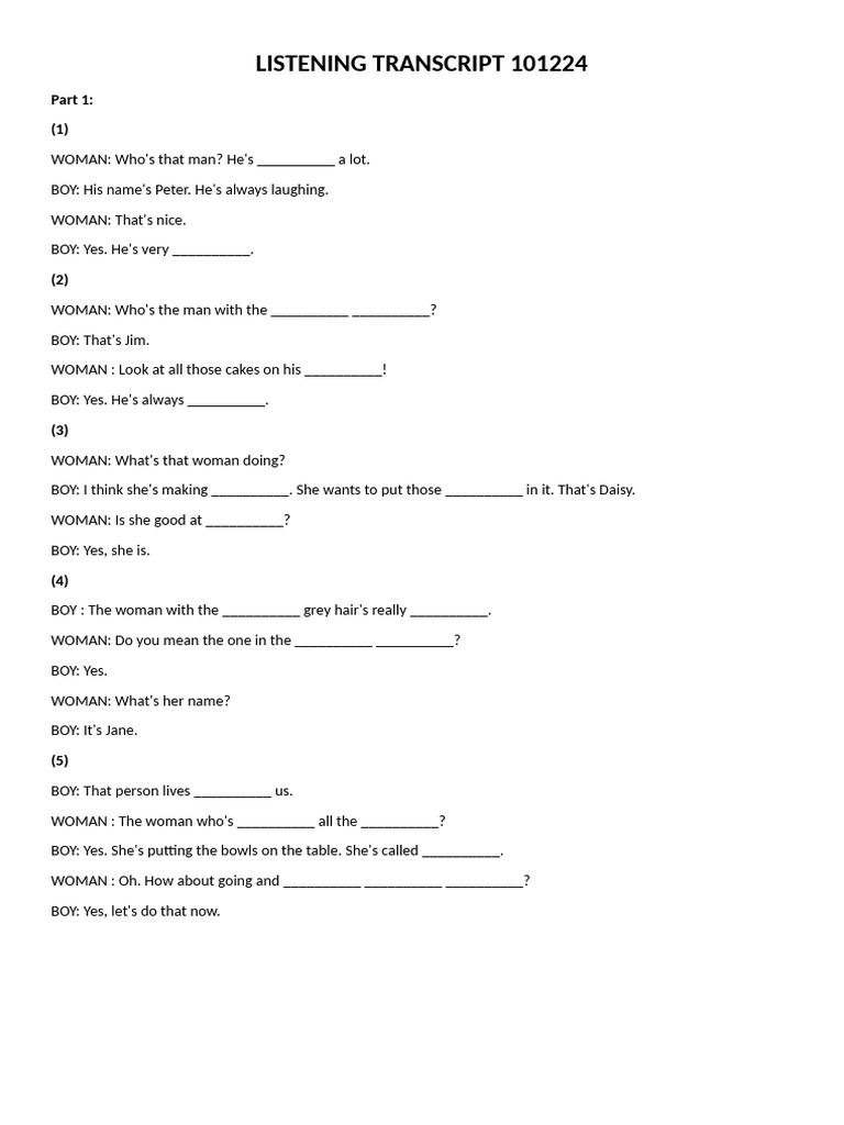 Listening Cloze Test Kids 101224 | PDF