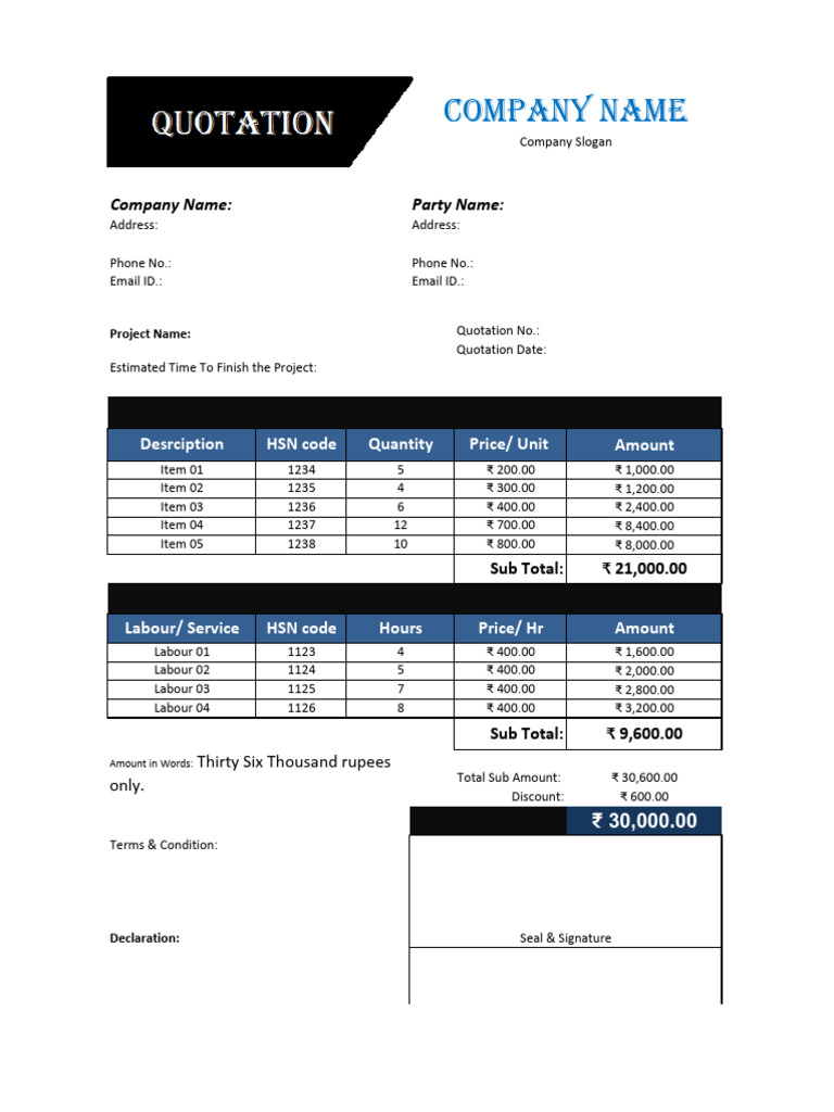 Construction Quotation Sample Template | PDF | South Asia ...