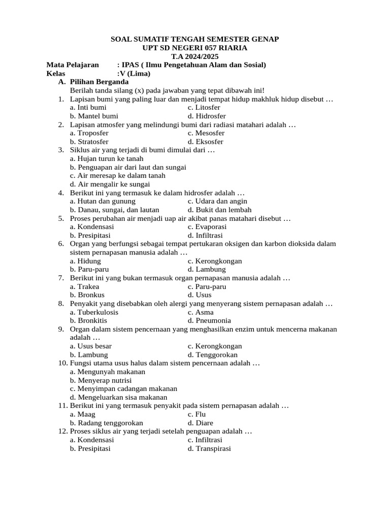 Penilaian Sumatif Tengah Semester Genap Ipas | PDF