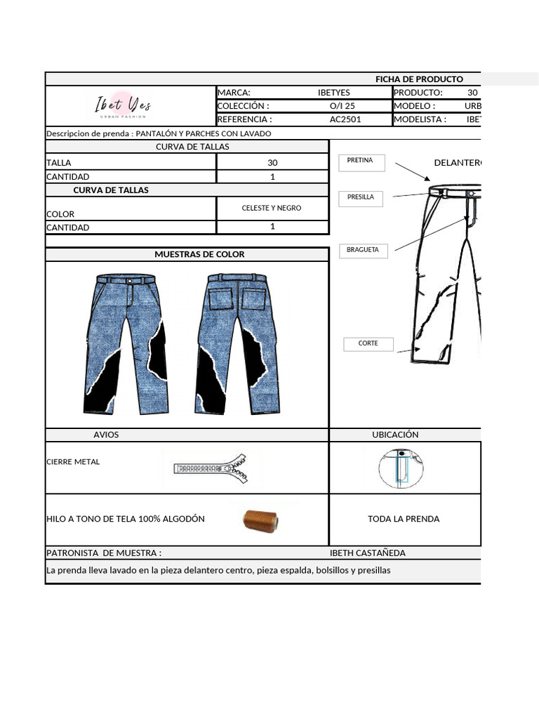 Fichas Hombre Prendas Ibeth | PDF | Pantalones | Textiles
